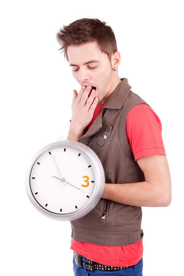 Young man holding a clock stock image. Image of appointment - 14397141