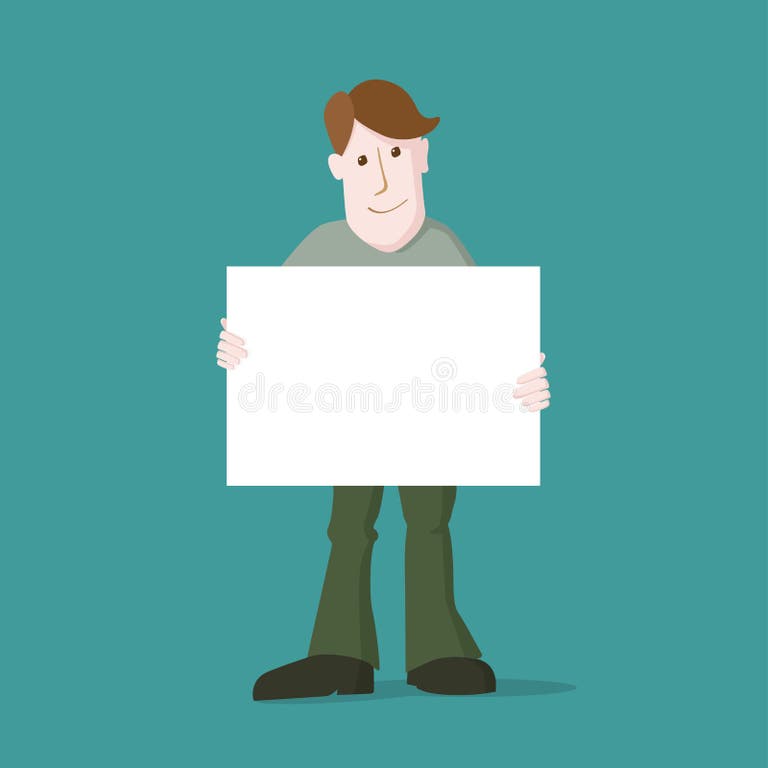 Young Man Holding Empty Message Board. Stock Vector - Illustration of ...