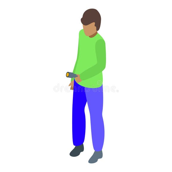 Young Man is Holding a Flashlight in His Hand Stock Vector ...