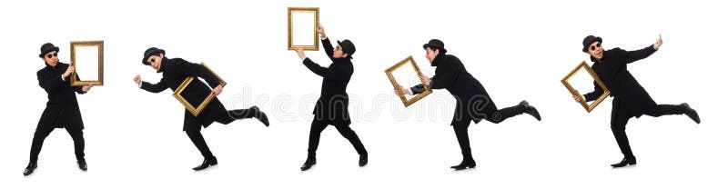 Young Man Holding Frame Isolated on White Stock Image - Image of ...
