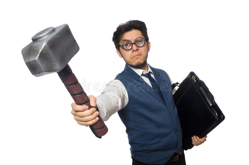 Young Man Holding Hammer Isolated on White Stock Photo - Image of ...