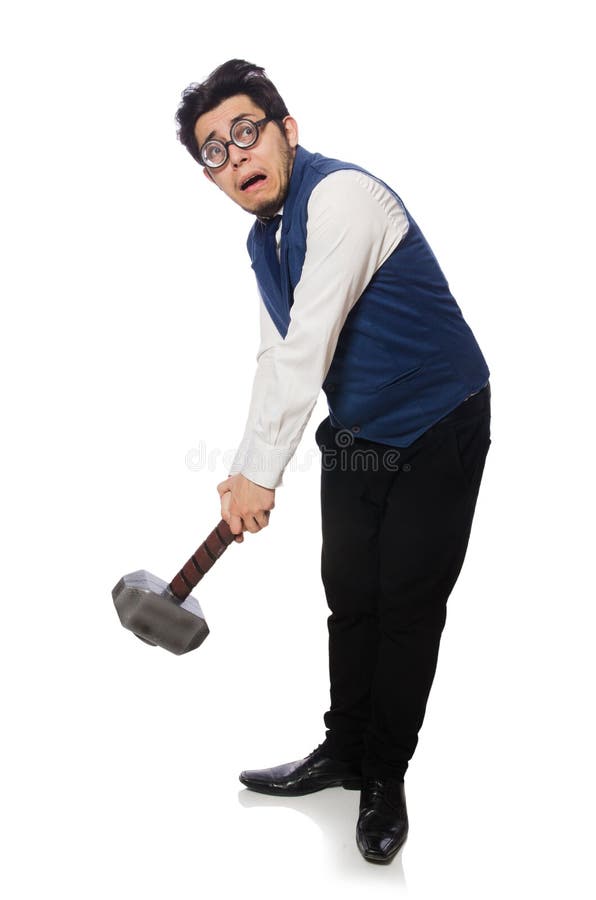 Young Man Holding Hammer Isolated on White Stock Photo - Image of ...