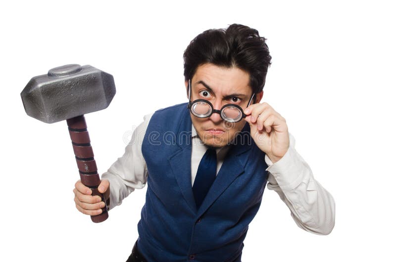 The Young Man Holding Hammer Isolated on White Stock Image - Image of ...