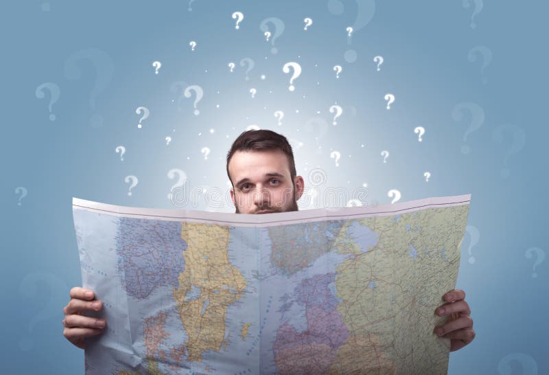 Young man holding map stock photo. Image of foreign, hobby - 89984590