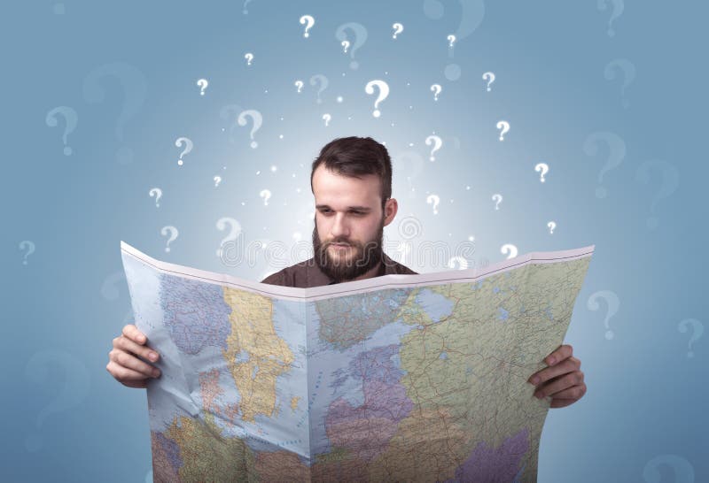 Young man holding map stock photo. Image of hobby, foreign - 93627500