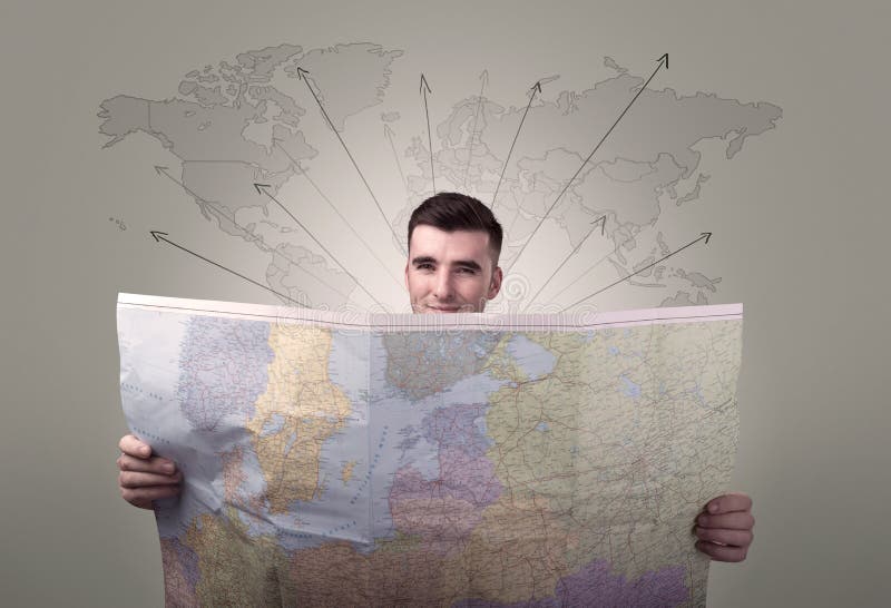 Young man holding map stock image. Image of adventure - 101273365