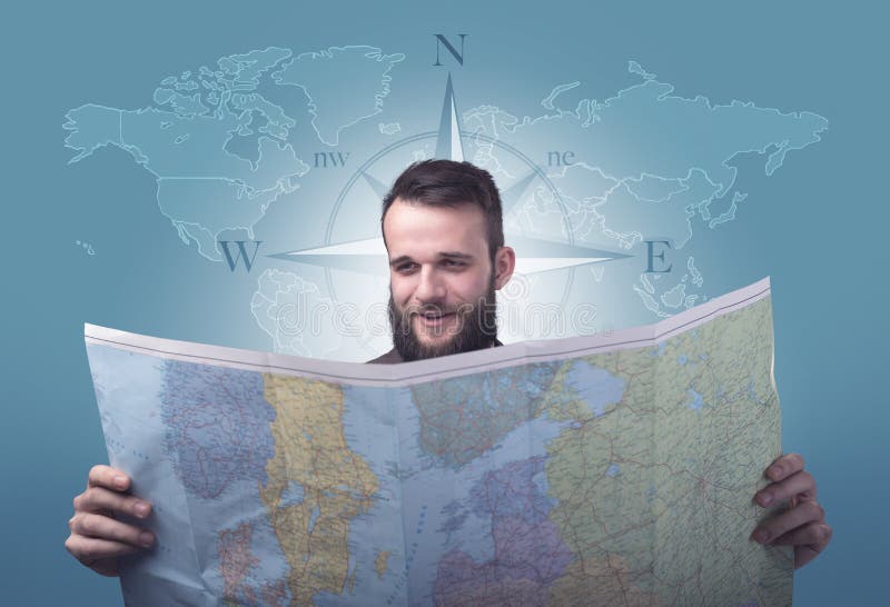 Young man holding map stock photo. Image of male, caucasian - 92686068