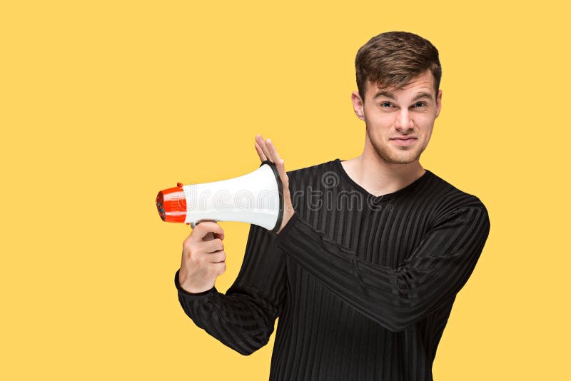 The Young Man Holding a Megaphone Stock Photo - Image of energetic ...