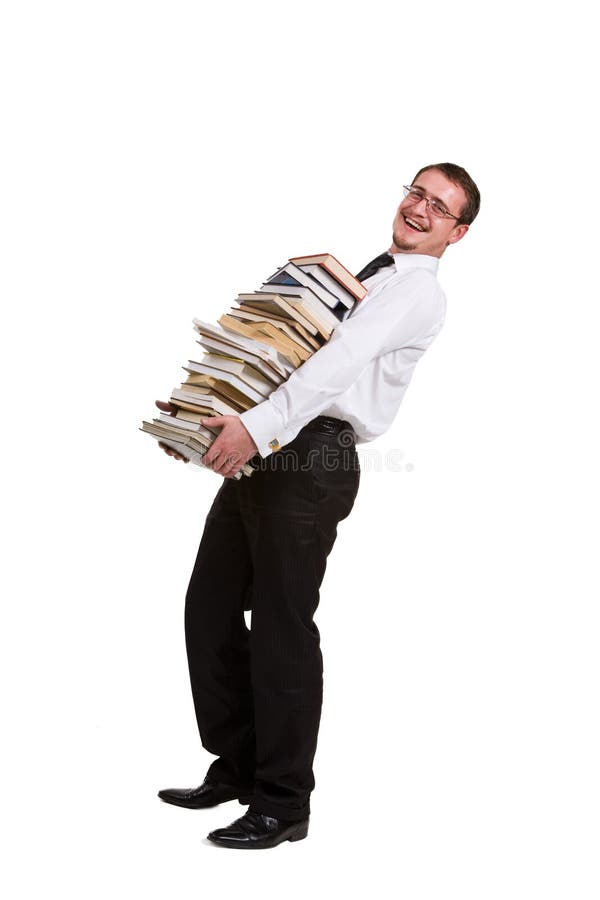 Young Man Holding Stack of Books Stock Image - Image of hold, learning ...
