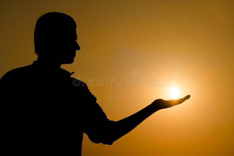 Young Man Holding the Sun on His Hand Stock Image - Image of color ...