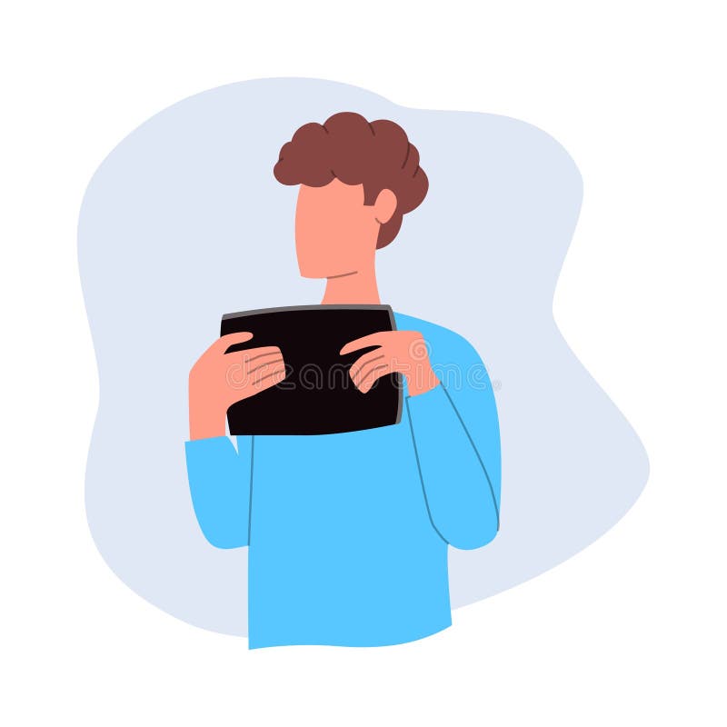 Young Man Holding Tablet in His Hands Stock Vector - Illustration of ...