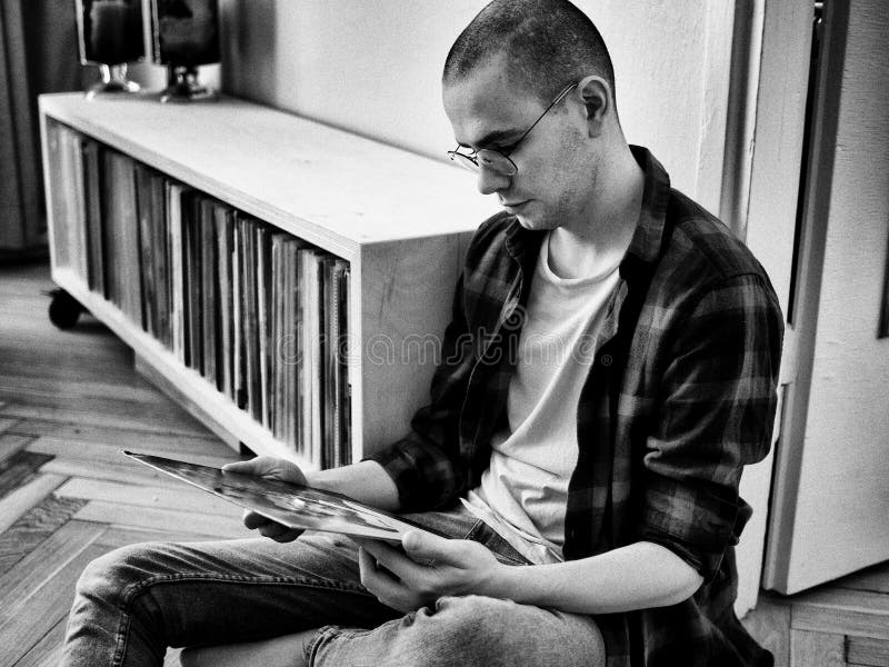 Young Man Holding Vinyl Record Stock Photo - Image of black, melody ...