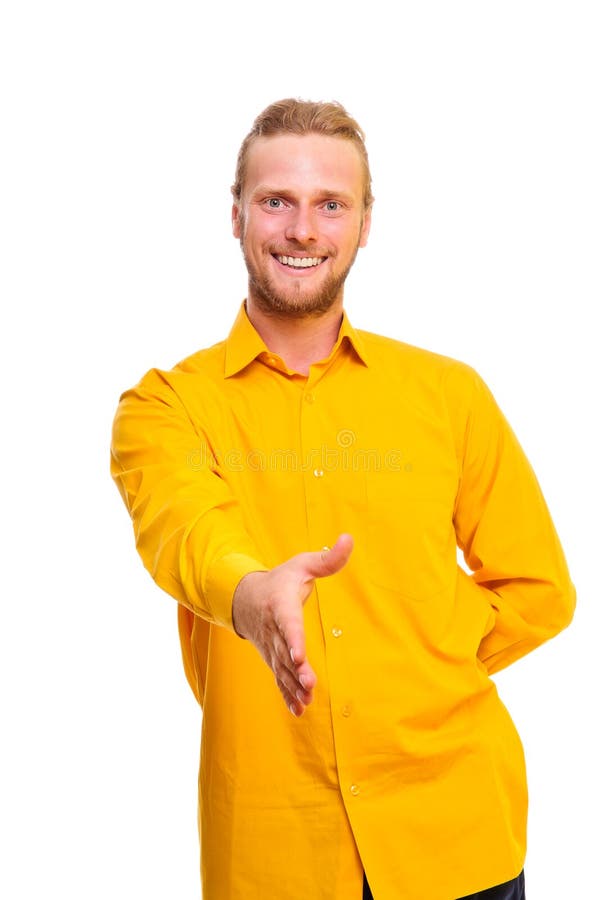 Young Man Holds Out His Hand Stock Image - Image of hand, office: 24705203