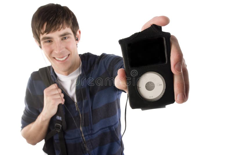 Young Man Holds Out His Mp3 Player Stock Photo - Image of listen, male ...