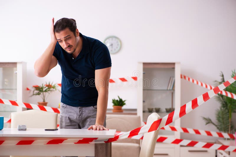 Young Man at Home in Self-isolation Concept Stock Image - Image of germ ...
