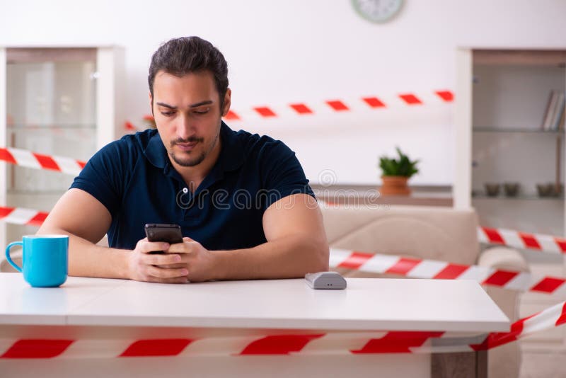 Young Man at Home in Self-isolation Concept Stock Image - Image of ...