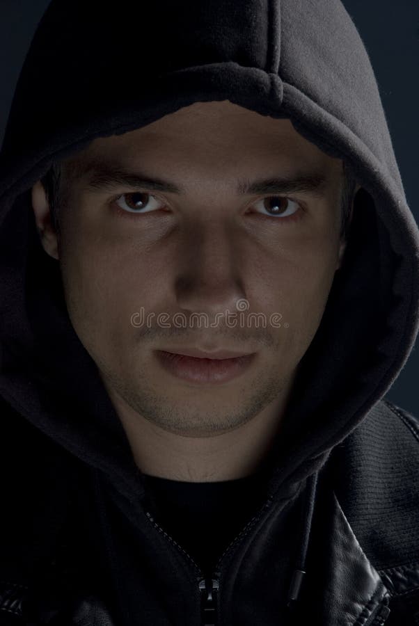 Young man with hood stock photo. Image of looking, black - 12049636