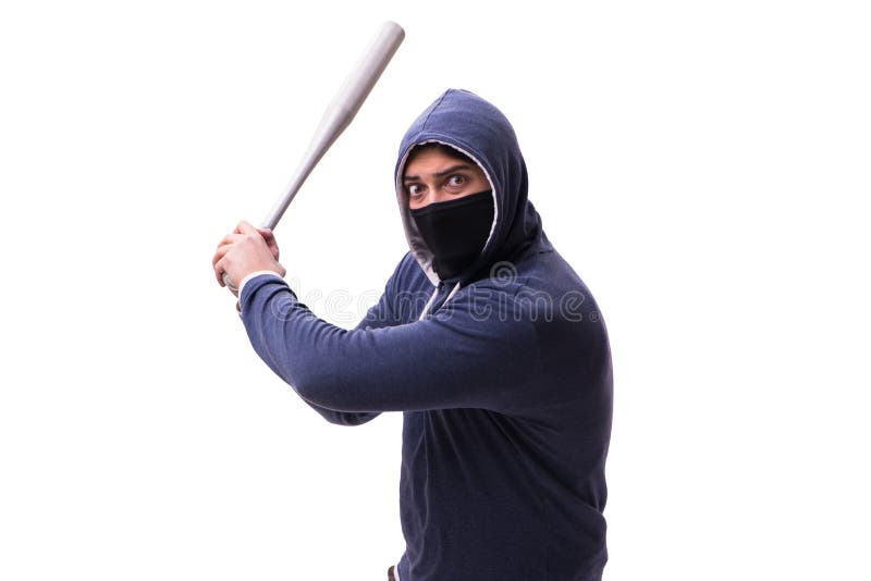 The Young Man Hooligan with Baseball Bat Isolated on White Stock Image ...