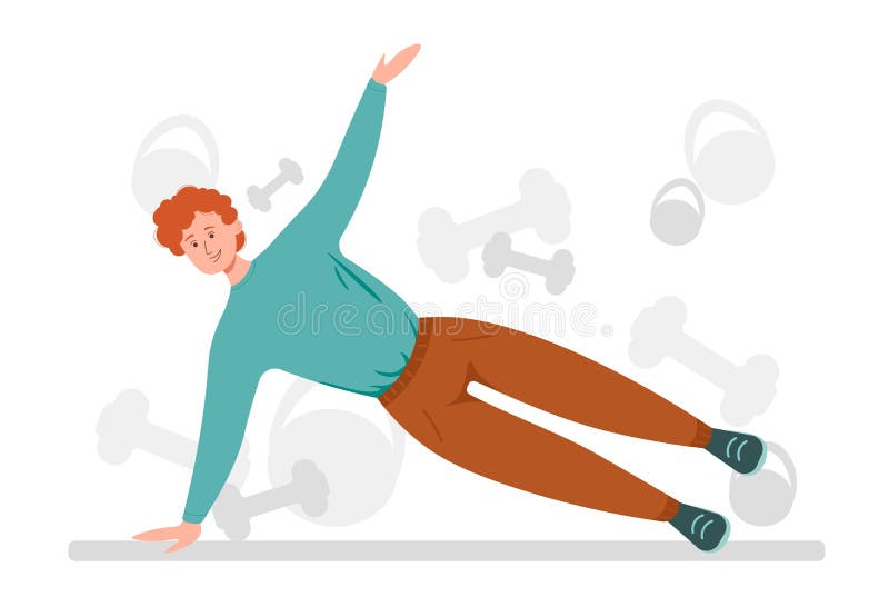 A Young Man in a Horizontal Position Goes in for Sports. Flat Style ...