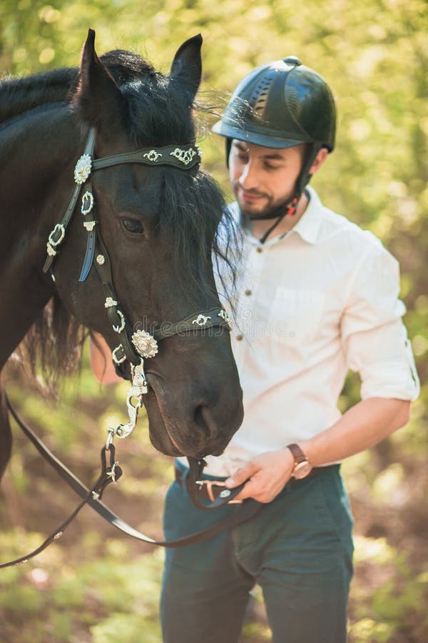 Young Man with Horse. Autumn Outdoors Scene Stock Image - Image of ...