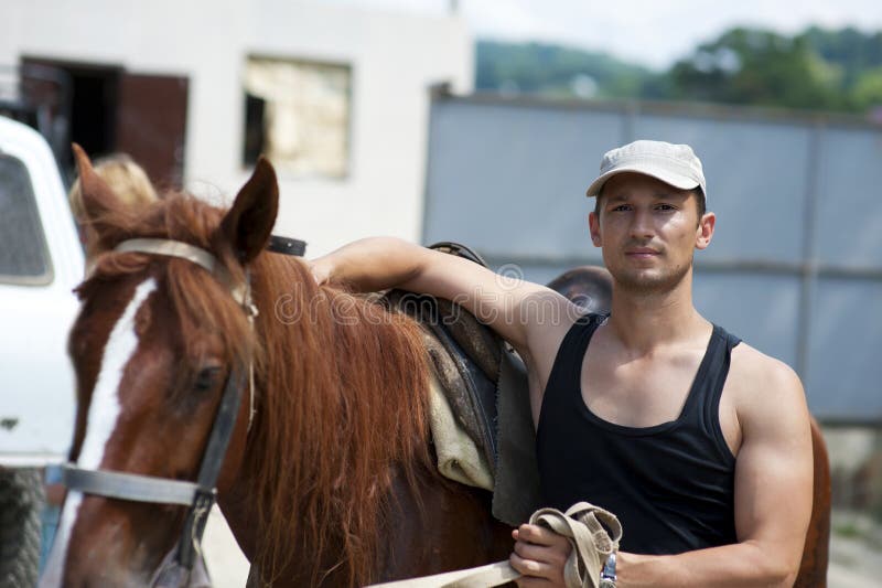 Young Man with Horse Outdoor Stock Image - Image of farm, animal: 25644027