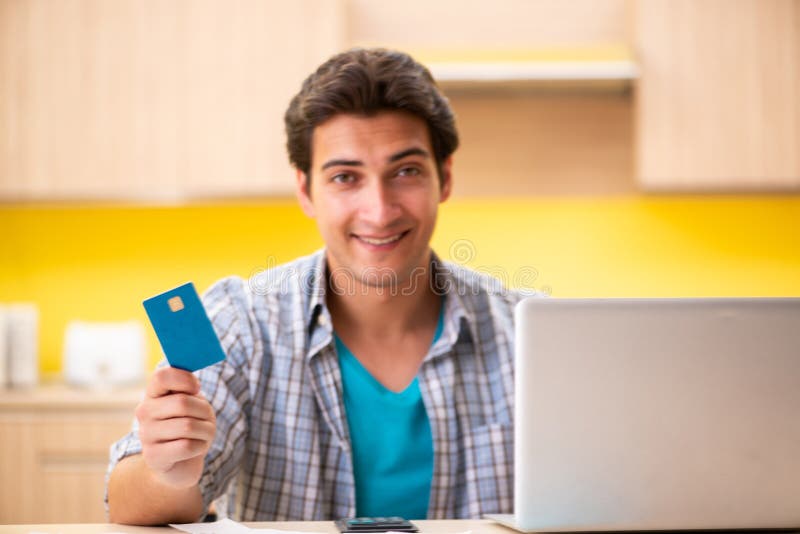 The Young Man Husband in Budget Planning Concept Stock Photo - Image of ...