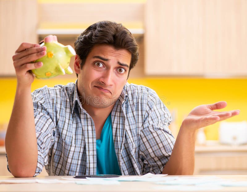 Young Man Husband in Budget Planning Concept Stock Image - Image of ...