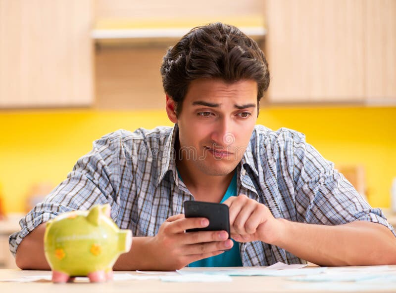 Young Man Husband in Budget Planning Concept Stock Image - Image of ...