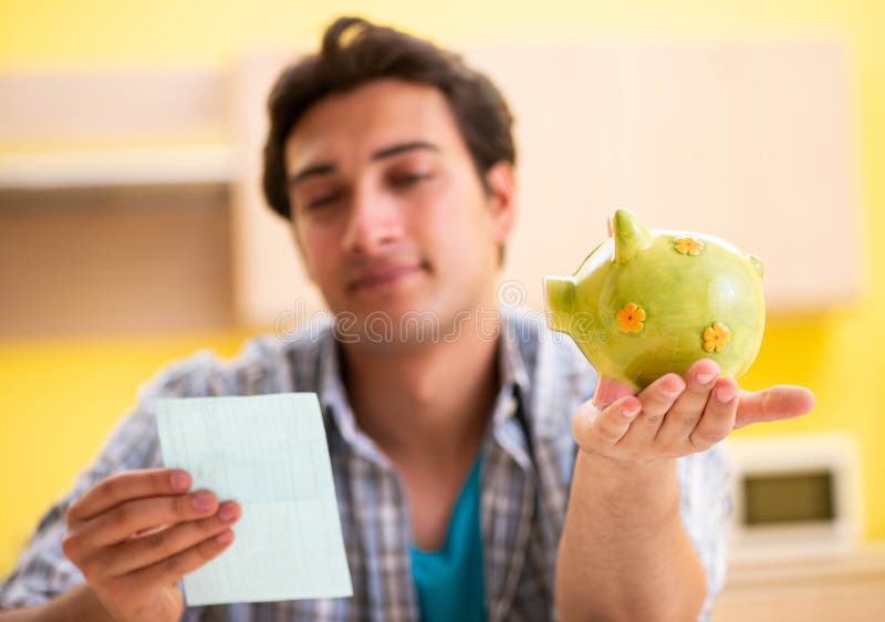 Young Man Husband in Budget Planning Concept Stock Photo - Image of ...