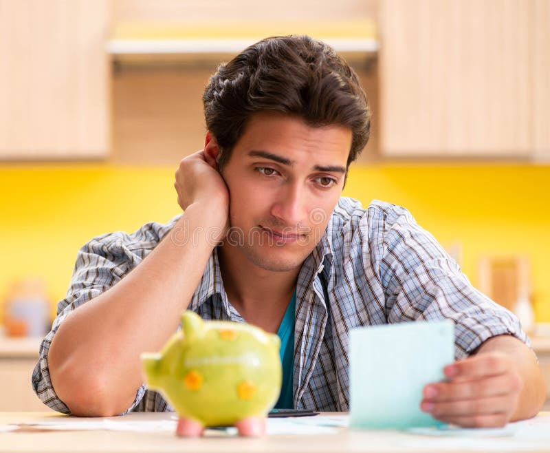 Young Man Husband in Budget Planning Concept Stock Image - Image of ...