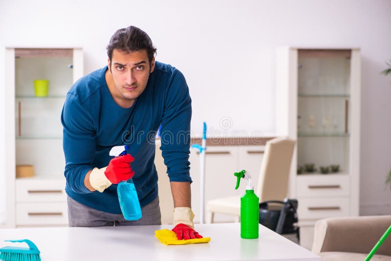 Young Man Husband Doing Housework at Home Stock Photo - Image of ...