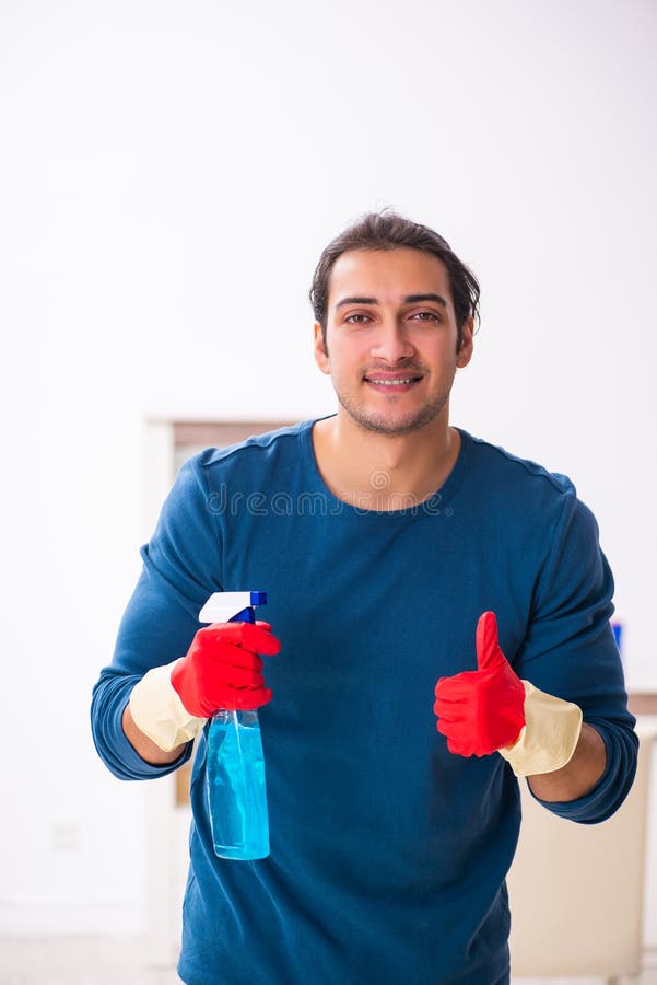Young Man Husband Doing Housework at Home Stock Image - Image of ...