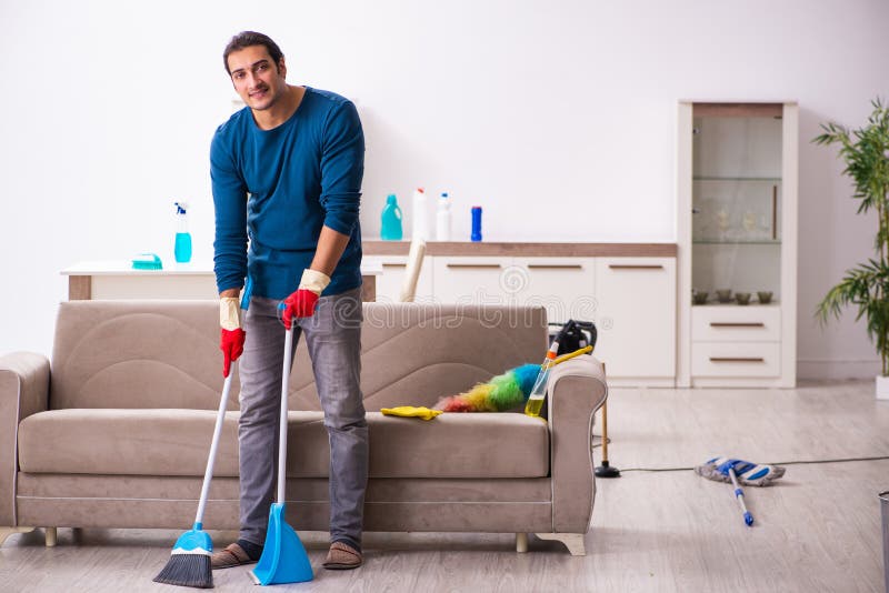 Young Man Husband Doing Housework at Home Stock Photo - Image of ...