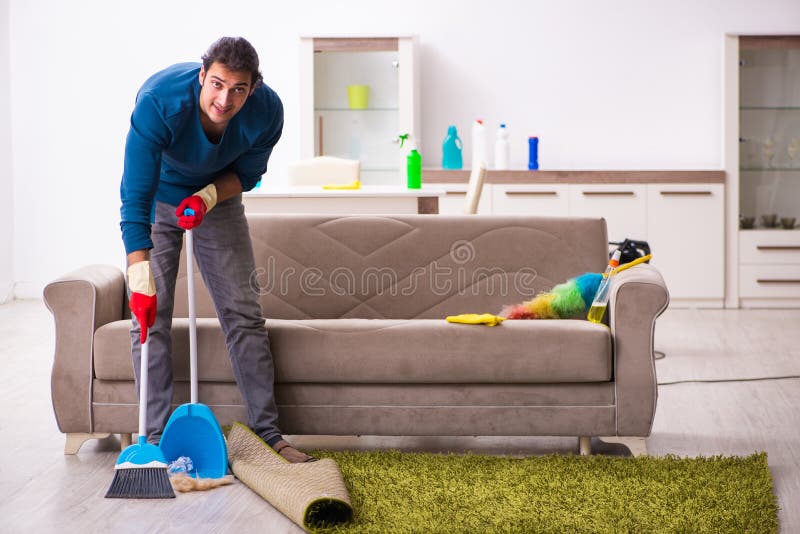 Young Man Husband Doing Housework at Home Stock Photo - Image of home ...