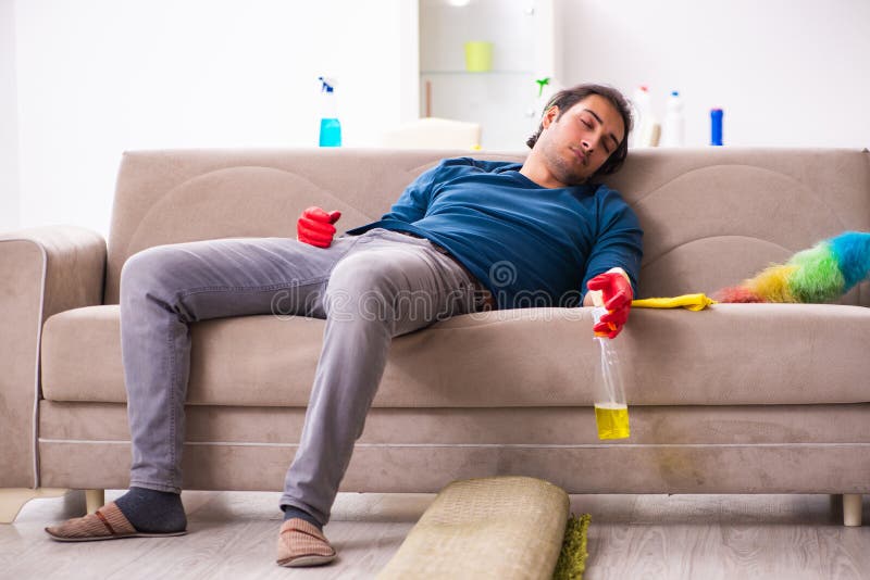 Young Man Husband Doing Housework at Home Stock Image - Image of ...
