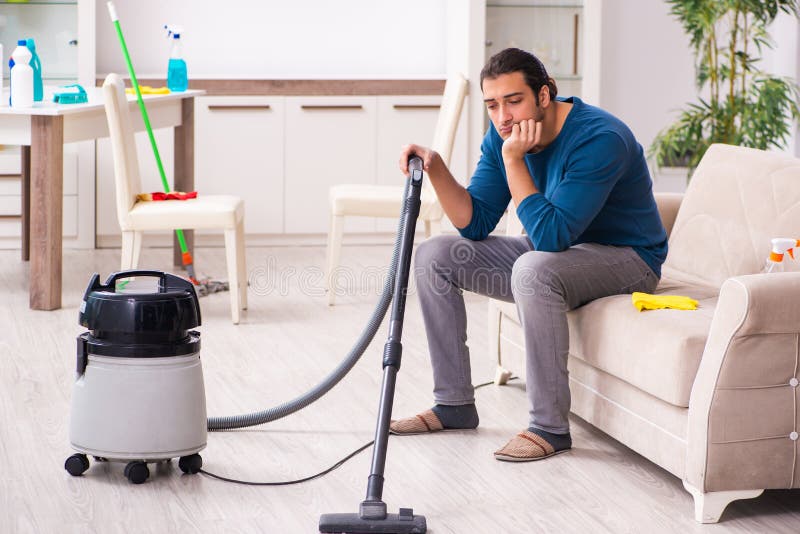 Young Man Husband Doing Housework at Home Stock Image - Image of ...