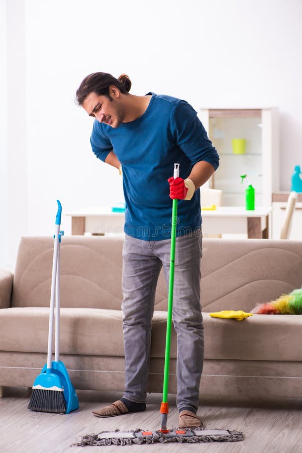 Young Man Husband Doing Housework at Home Stock Image - Image of good ...