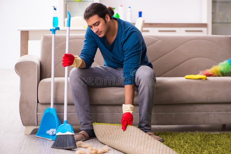 Young Man Husband Doing Housework at Home Stock Photo - Image of mess ...