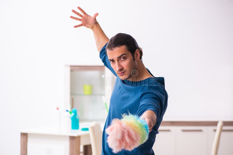 Young Man Husband Doing Housework at Home Stock Photo - Image of ...