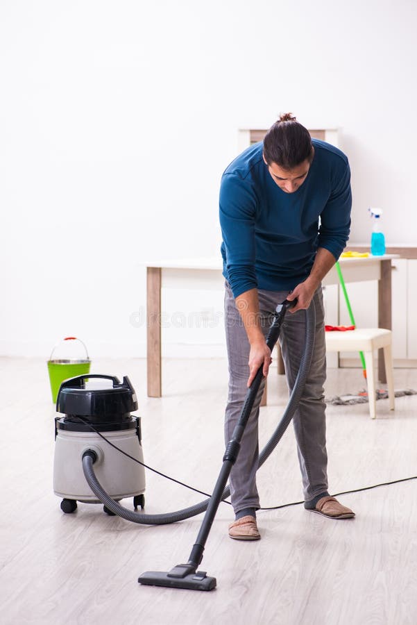 Young Man Husband Doing Housework at Home Stock Photo - Image of ...