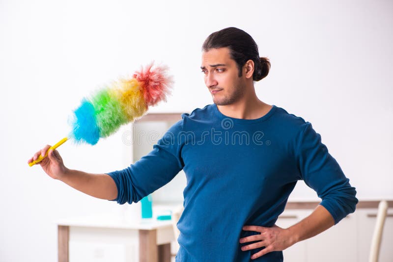 Young Man Husband Doing Housework at Home Stock Photo - Image of ...