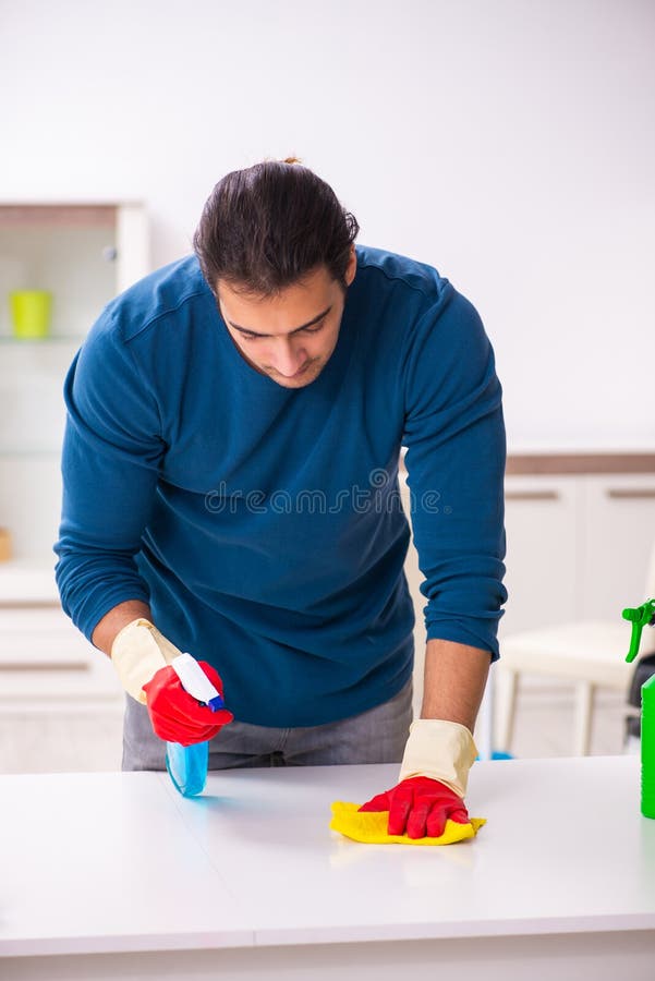 Young Man Husband Doing Housework at Home Stock Image - Image of home ...
