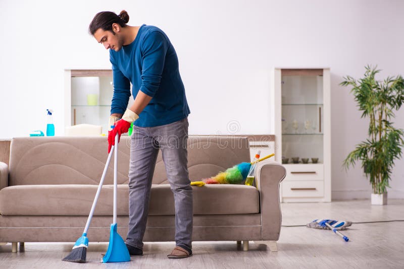 Young Man Husband Doing Housework at Home Stock Image - Image of ...