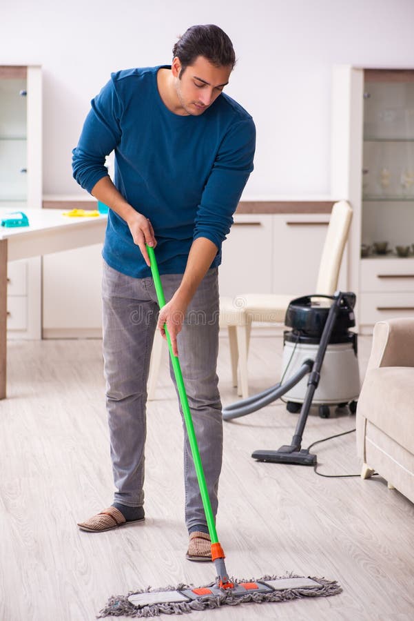 Young Man Husband Doing Housework at Home Stock Image - Image of ...