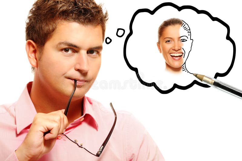 Young Man Imagining His Perfect Woman Stock Image - Image of imagining ...