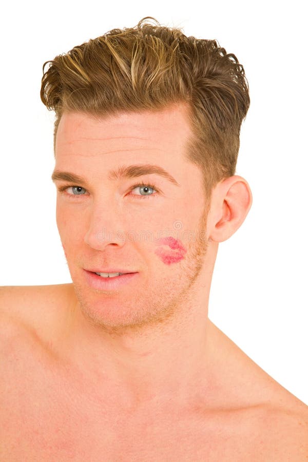 Young Man with the Imprint of a Kiss on the Face Stock Photo - Image of ...