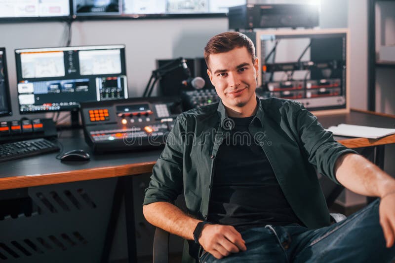 Young Man is Indoors in the Radio Studio is Busy by Broadcast Stock ...