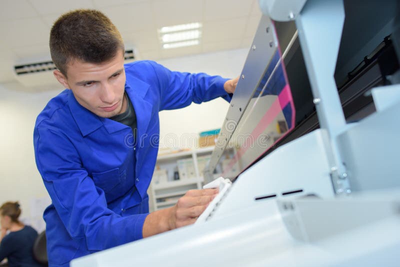 Young Man and Industrial Printing Stock Image - Image of machine ...