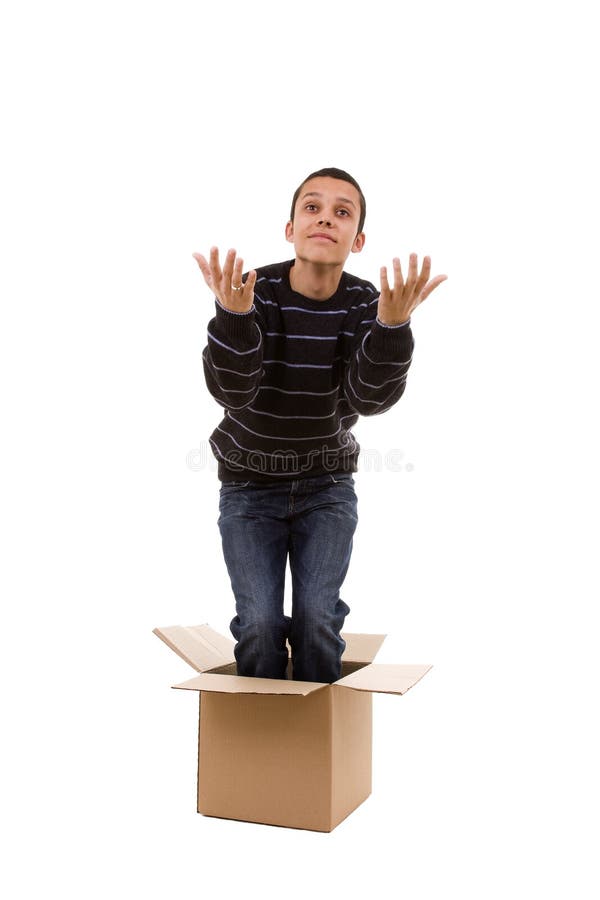 Young man inside the box stock image. Image of physical - 7903471