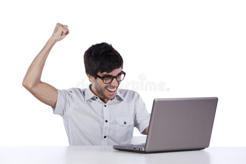 Young man internet success stock photo. Image of communication - 17292552